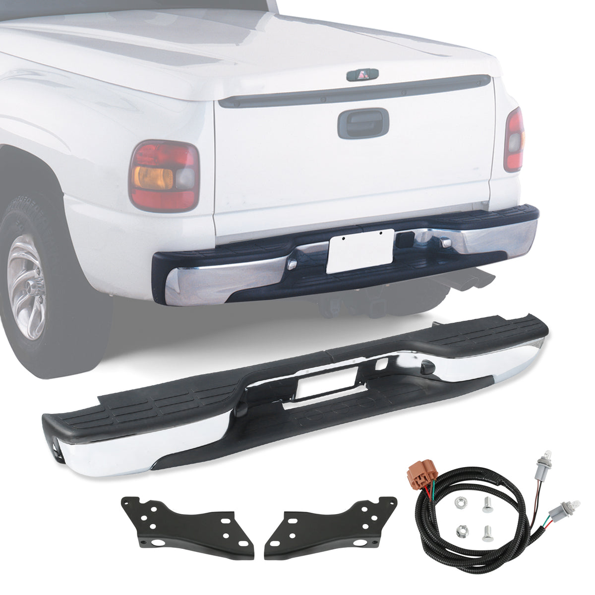 JDMSPEED Rear Chrome Bumper w/Brackets Fit Chevy Silverado GMC Sierra ...