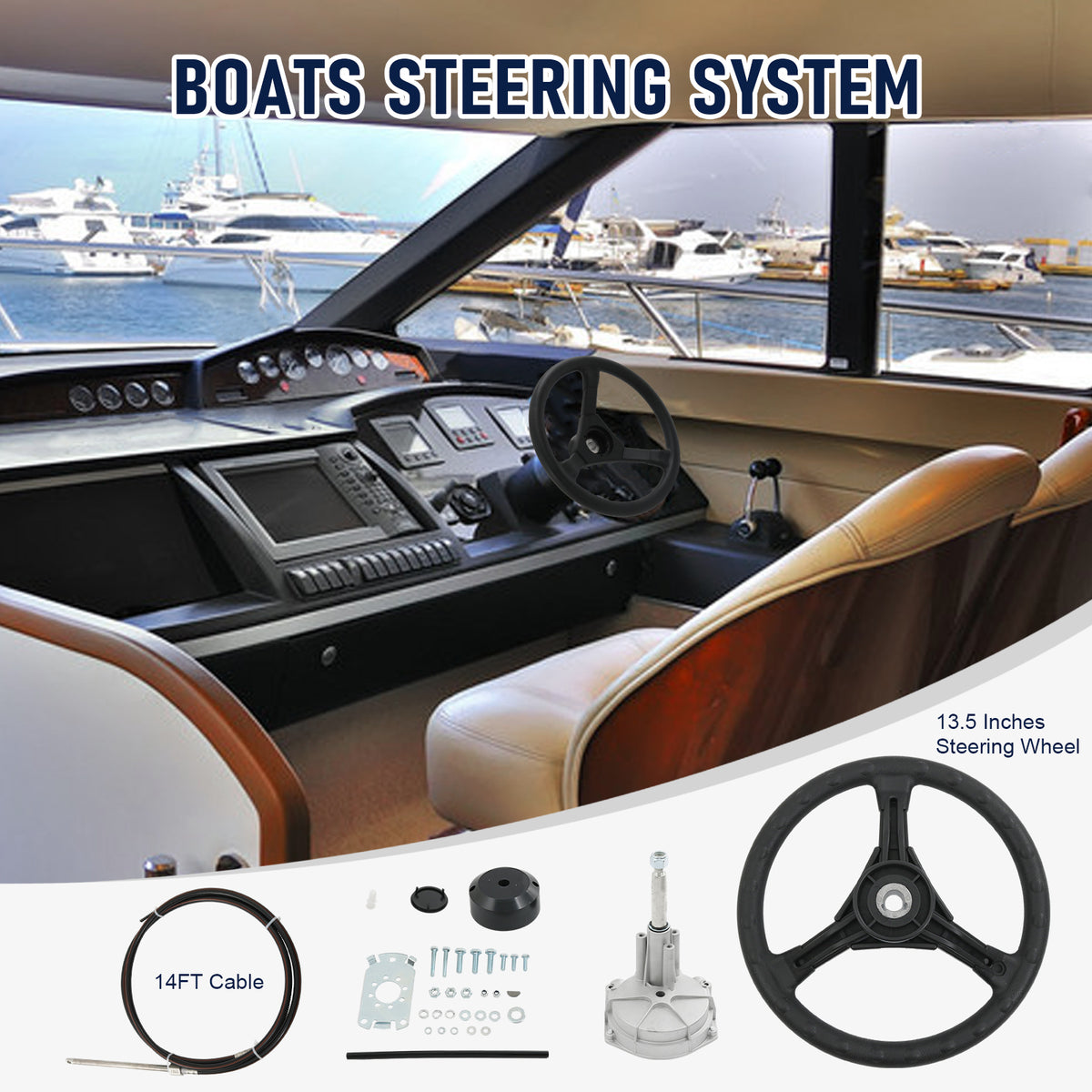 JDMSPEED 14 Feet Boat Rotary Steering System Outboard Kit Marine W/13 ...